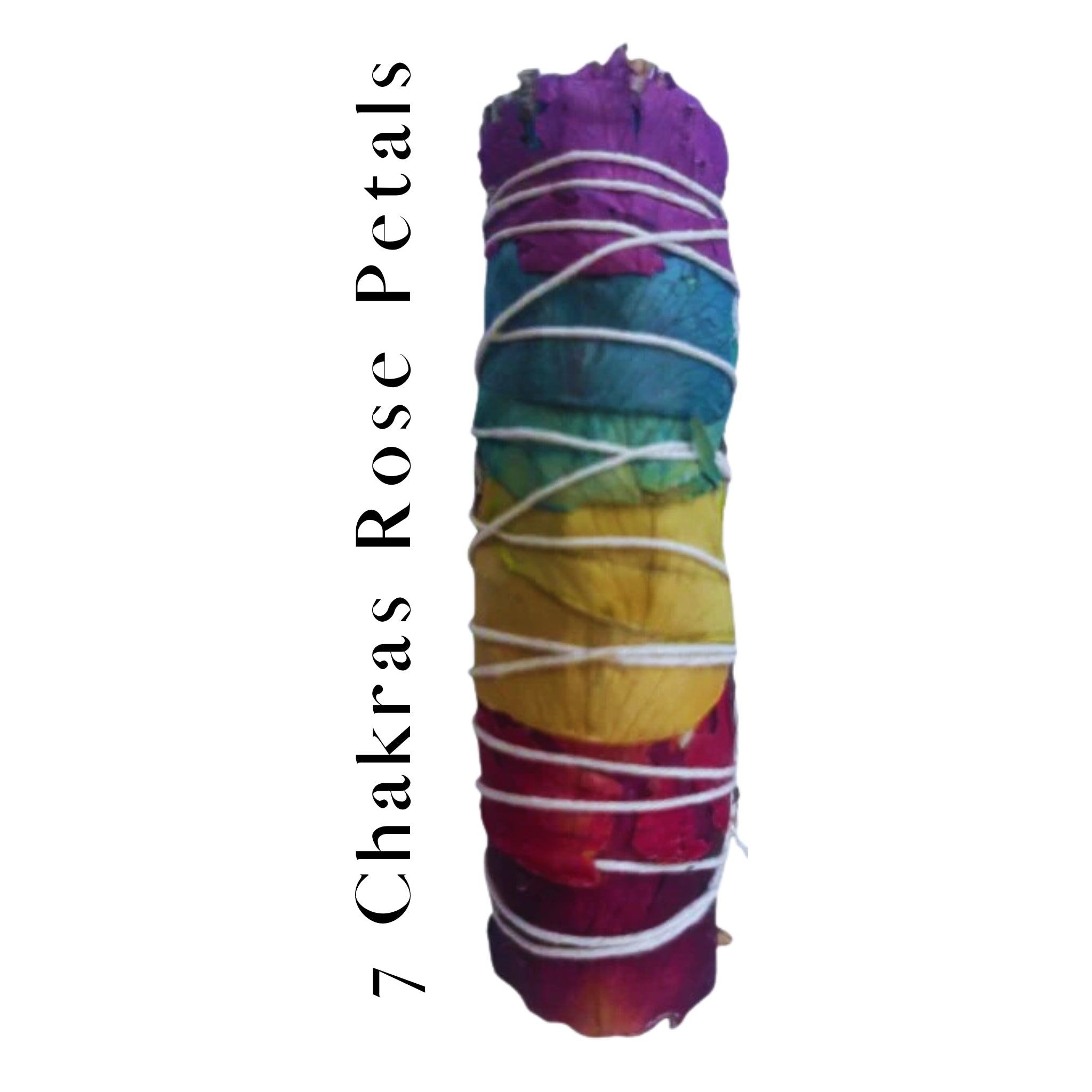 Rainbow 7 Chakras Rose Petals & White Sage 4″ Smudge Sticks Bundle - Third Eye Sage